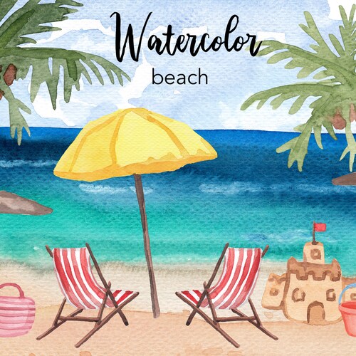 Beach Clipart Sandcastle Summer Sea Clip Art Palm Tree - Etsy