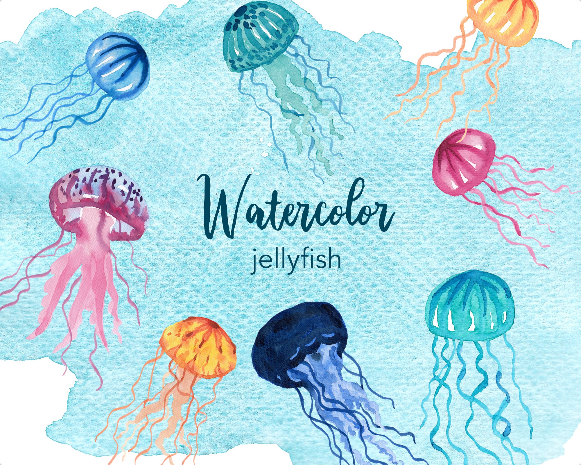 WATERCOLOR CLIPART Jellyfish Clipart Watercolour Ocean Sea - Etsy