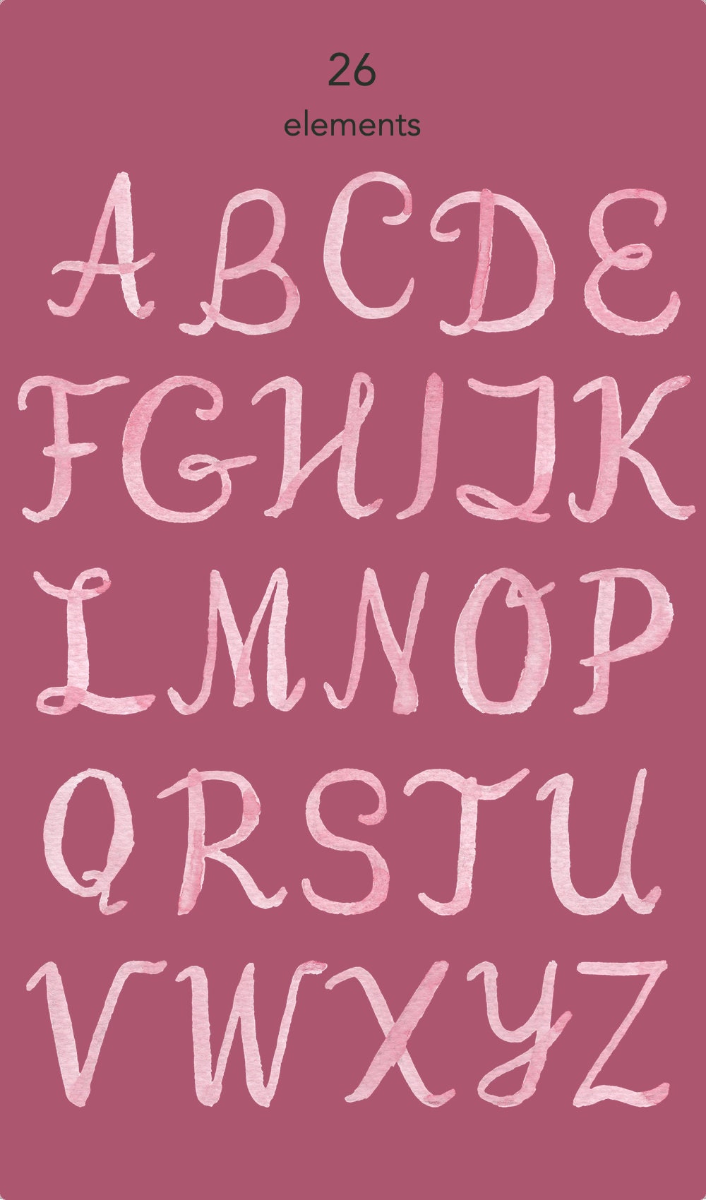 WATERCOLOR CLIPART, Pink Alphabet Clipart, Watercolour Set, Commercial ...