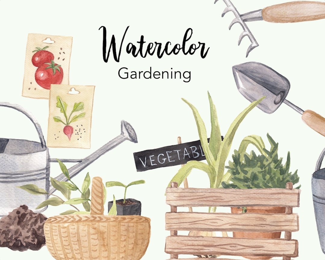 WATERCOLOR CLIPART, Gardening Tools, Gardening, Plants, Instant ...