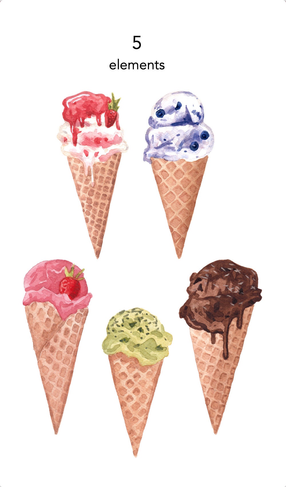 WATERCOLOR CLIPART, Ice Cream Clipart, Food, Summer Kitchen, Camping ...