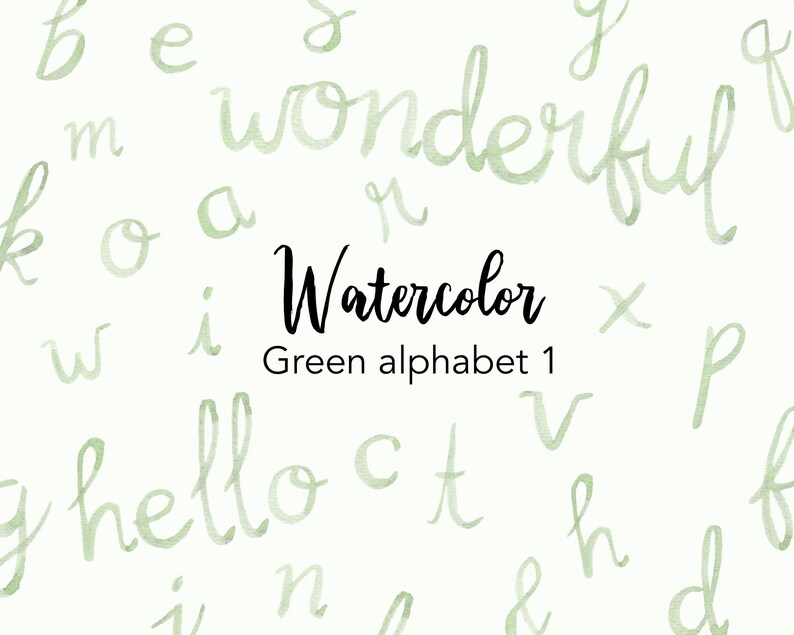 WATERCOLOR CLIPART, Green Alphabet 1 Clipart, Watercolour Set ...
