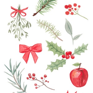 WATERCOLOR CLIPART, Christmas Clipart, Greens Clipart, Leaves, Holly ...