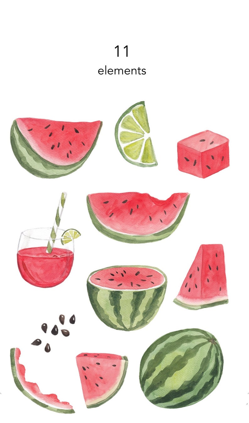 WATERCOLOR CLIPART, Watermelons, Fruit Clipart, Food Illustrations ...