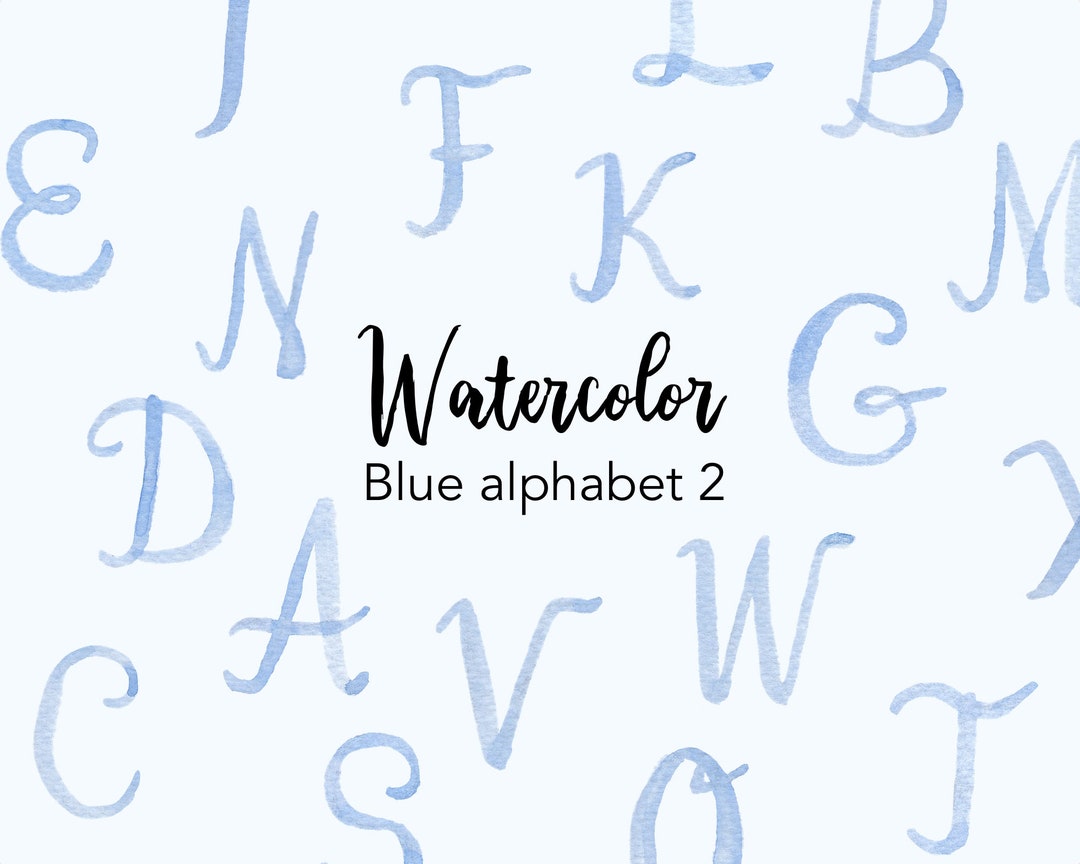 WATERCOLOR CLIPART, Blue Alphabet Clipart, Watercolour Set, Commercial ...