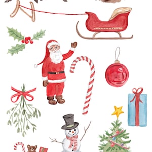 WATERCOLOR CLIPART, Christmas Clipart, Reindeer Clipart, Santa, Sleigh ...