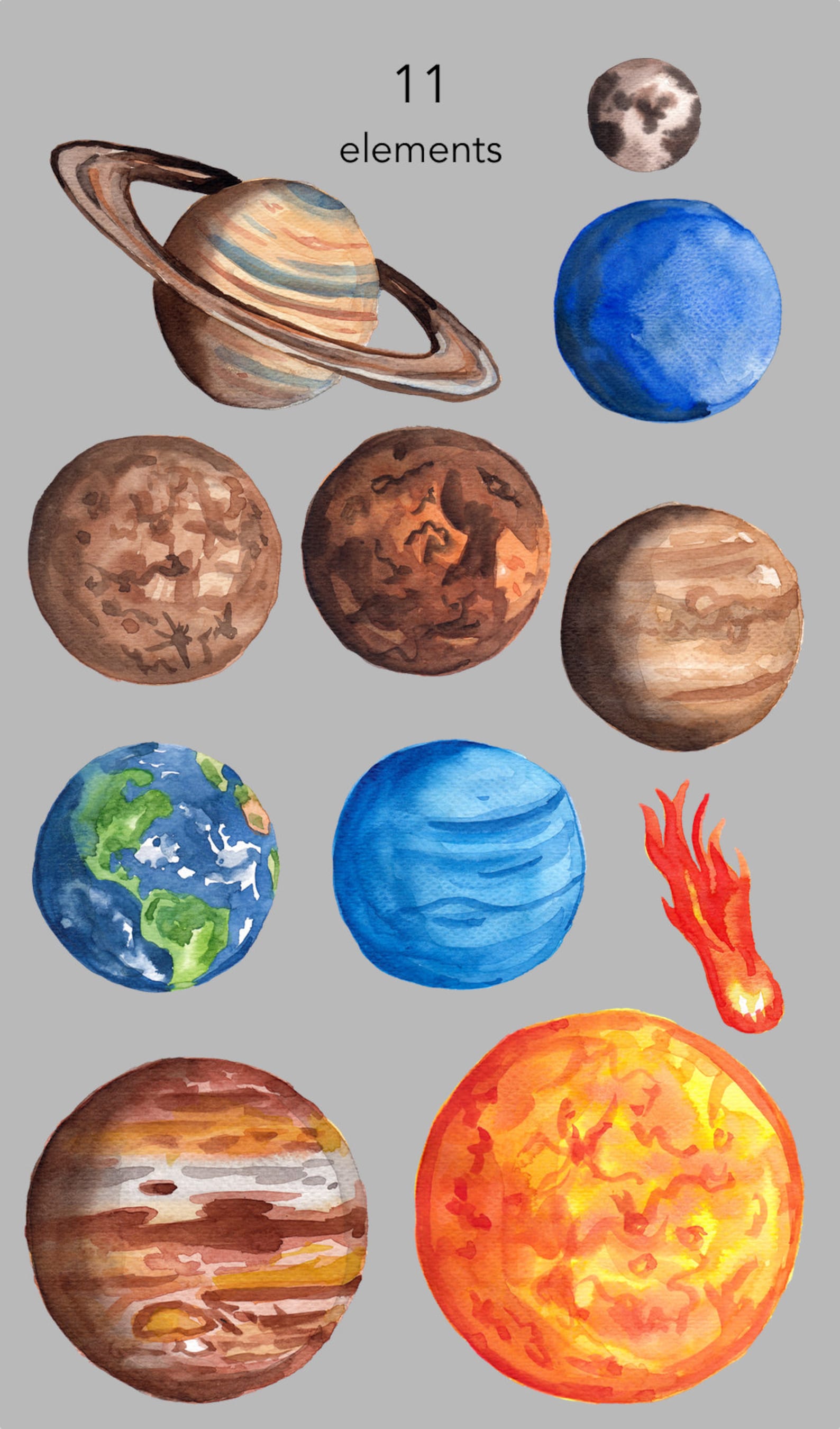 Watercolor Planets Clipart Set, Space Illustrations (PNG Digital) - Etsy
