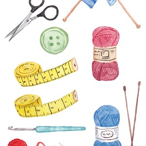 WATERCOLOR CLIPART, Knitting Supplies Clipart Set, Commercial Use, Png ...