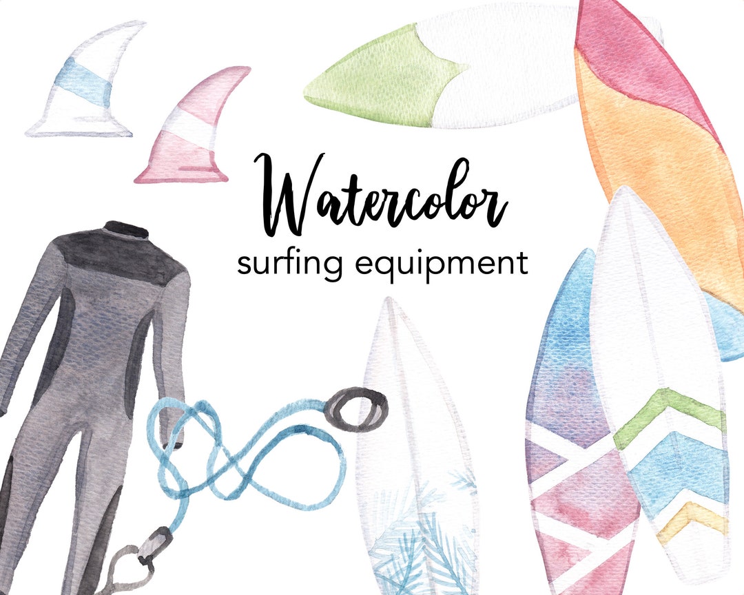 WATERCOLOR CLIPART, Surfing Equipment Clipart, Summer Surfboards, Ocean ...