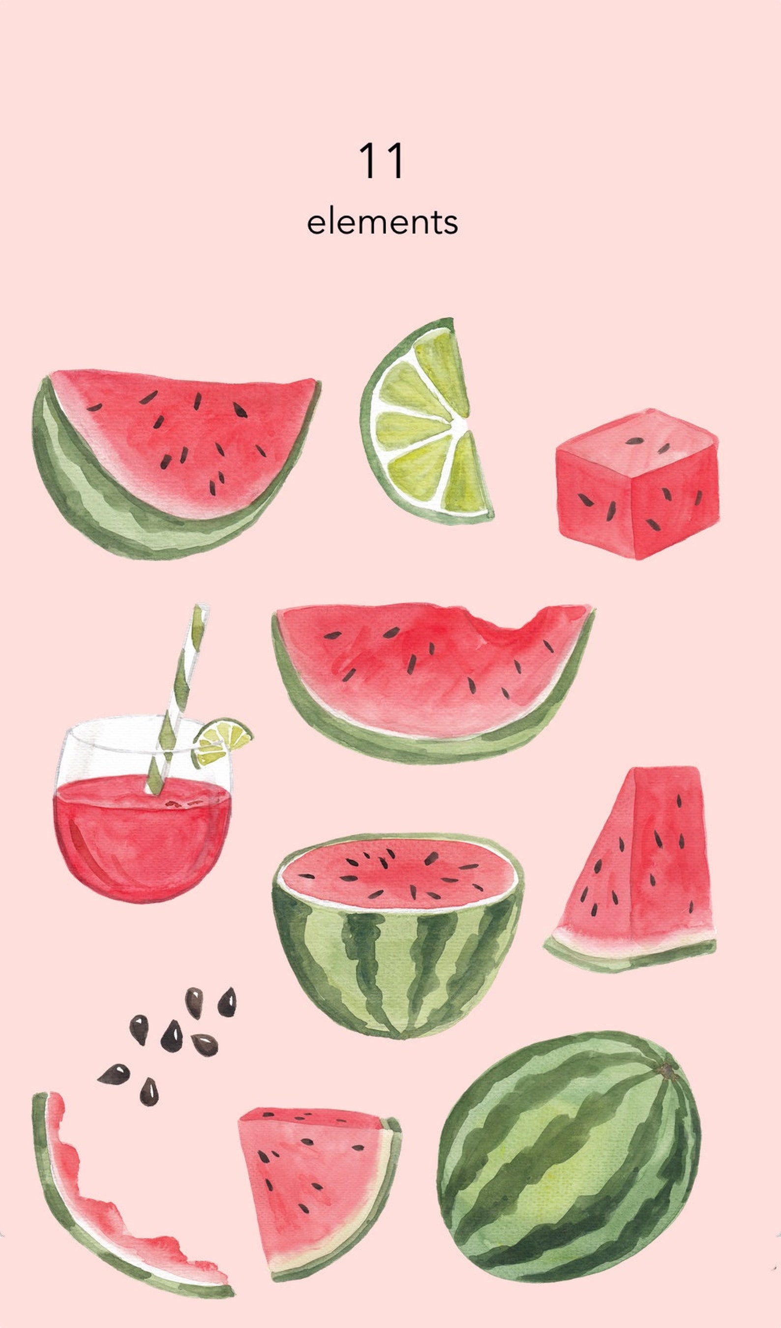 WATERCOLOR CLIPART Watermelons Fruit Clipart Food - Etsy