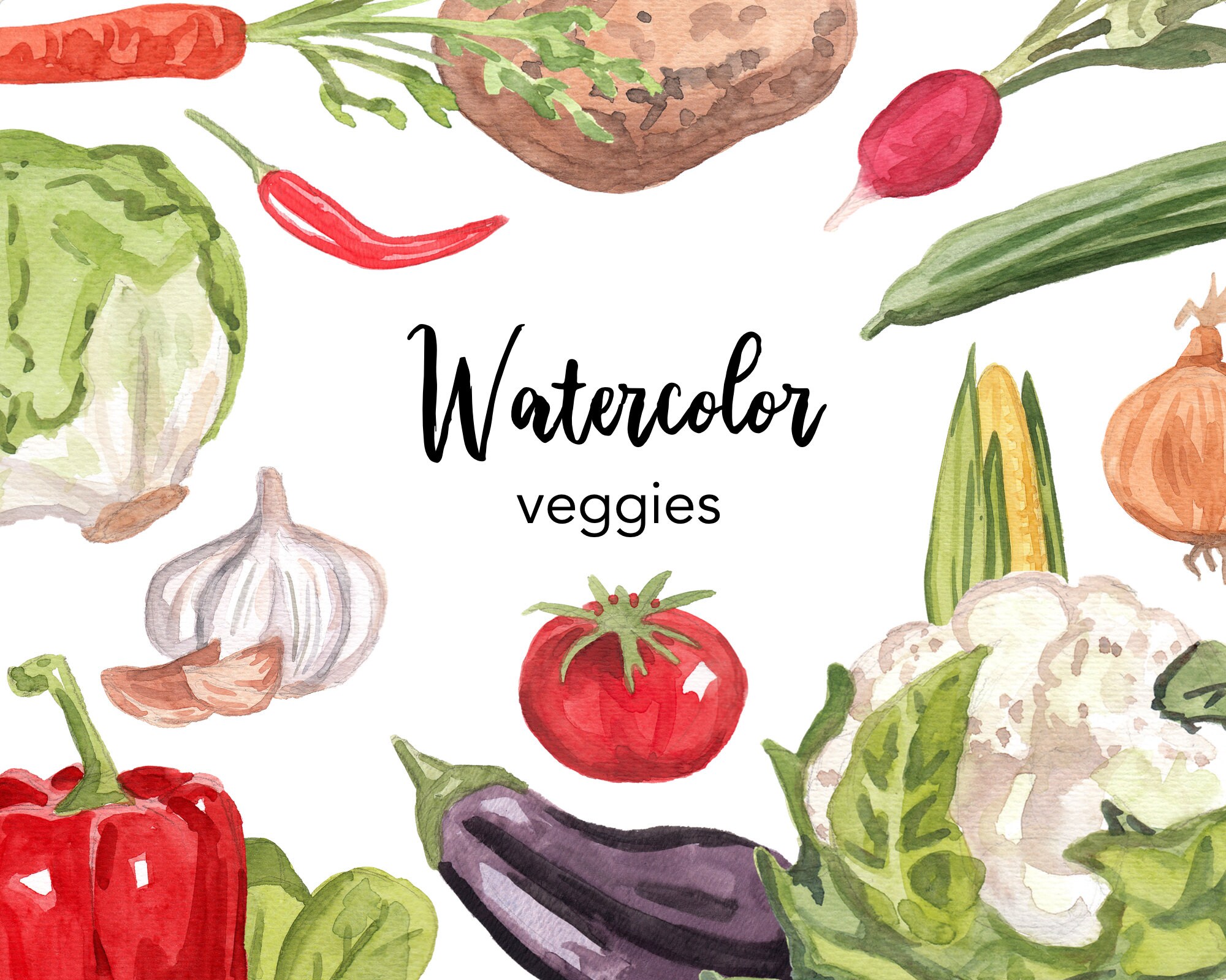 WATERCOLOR CLIPART, Vegetables Clipart, Food, Kitchen, Veggie ...