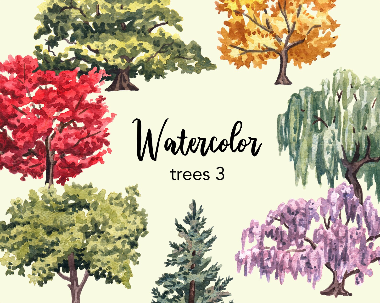 WATERCOLOR CLIPART Tree Clipart Watercolor Tree Clipart - Etsy