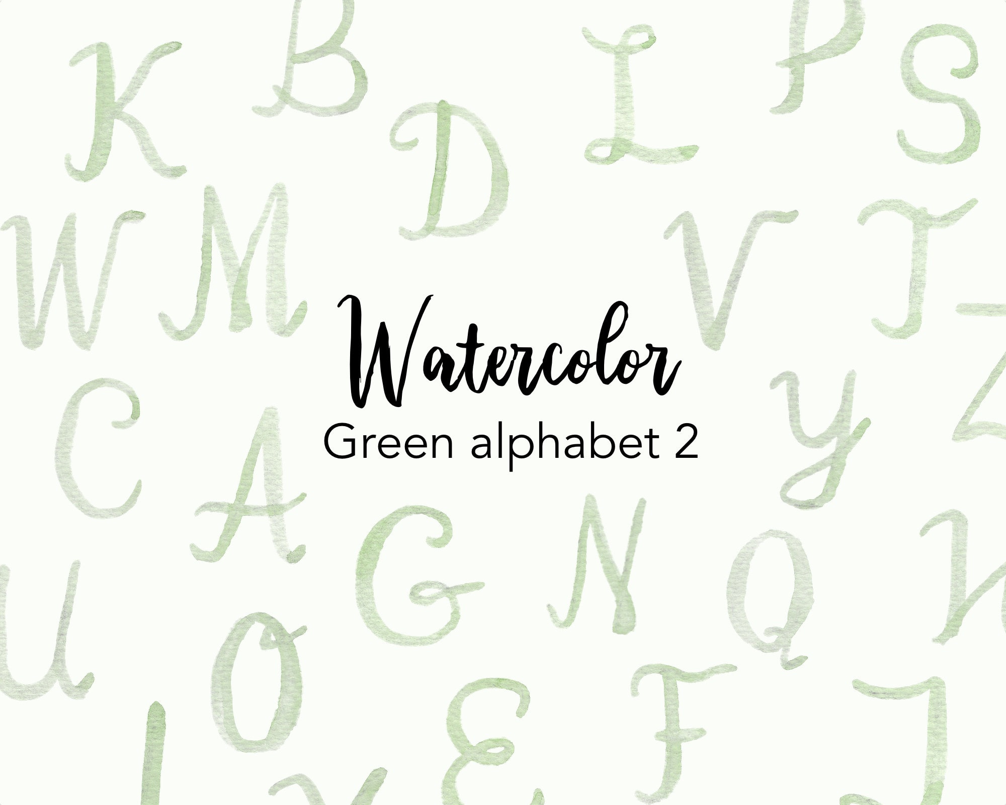 WATERCOLOR CLIPART, Green Alphabet Clipart, Watercolour Set, Commercial ...