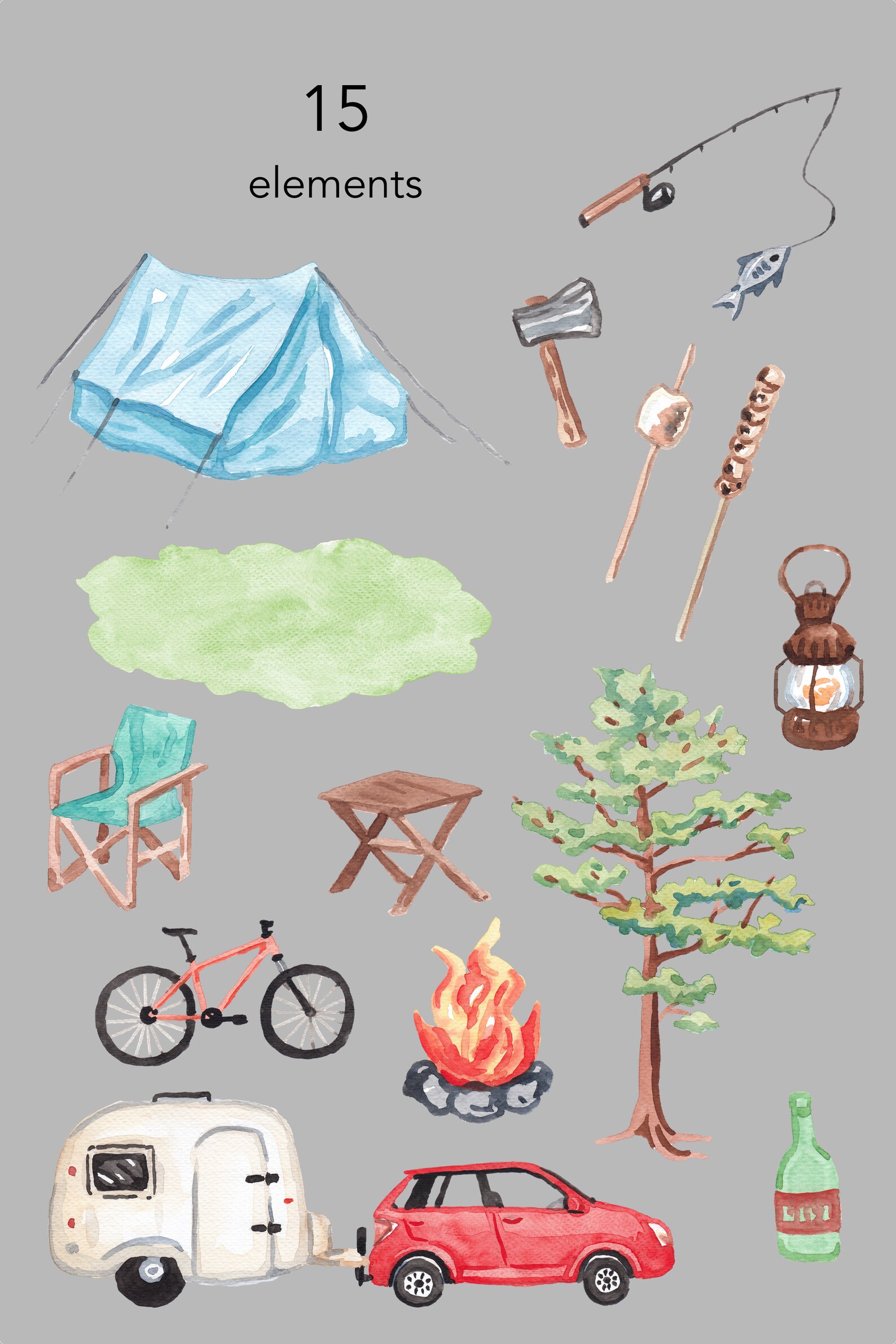 WATERCOLOR CLIPART, Camping Clipart, Watercolour Clipart Set ...