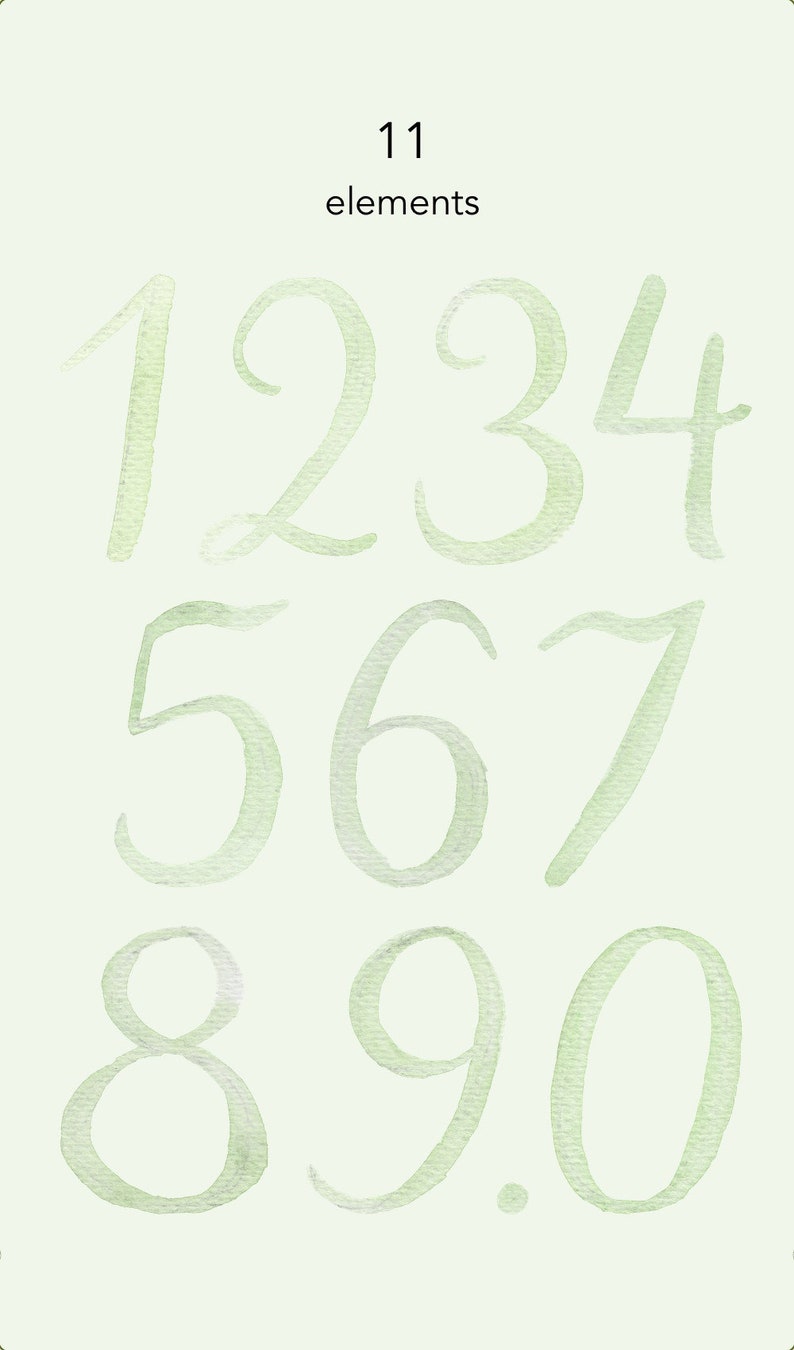 WATERCOLOR CLIPART Green Numbers Watercolor Number - Etsy