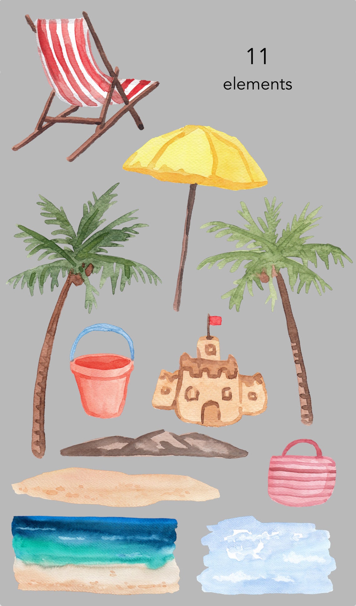 WATERCOLOR CLIPART Beach Clipart Summer Vacation Traveling - Etsy Australia