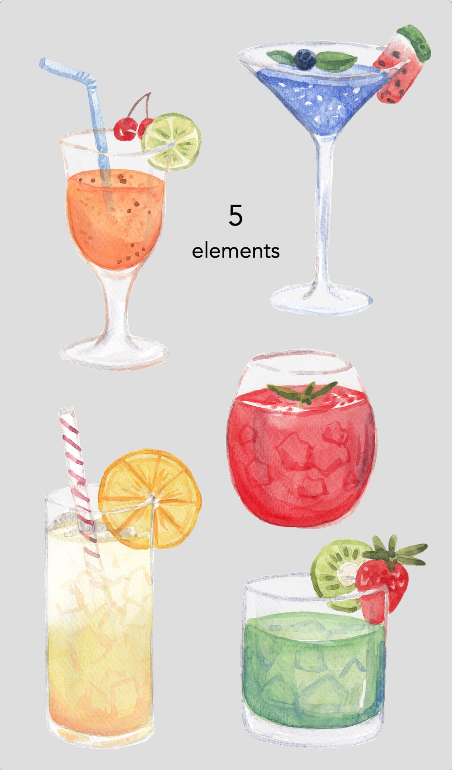 WATERCOLOR CLIPART, Drinks Clipart, Food, Kitchen, Cocktails ...