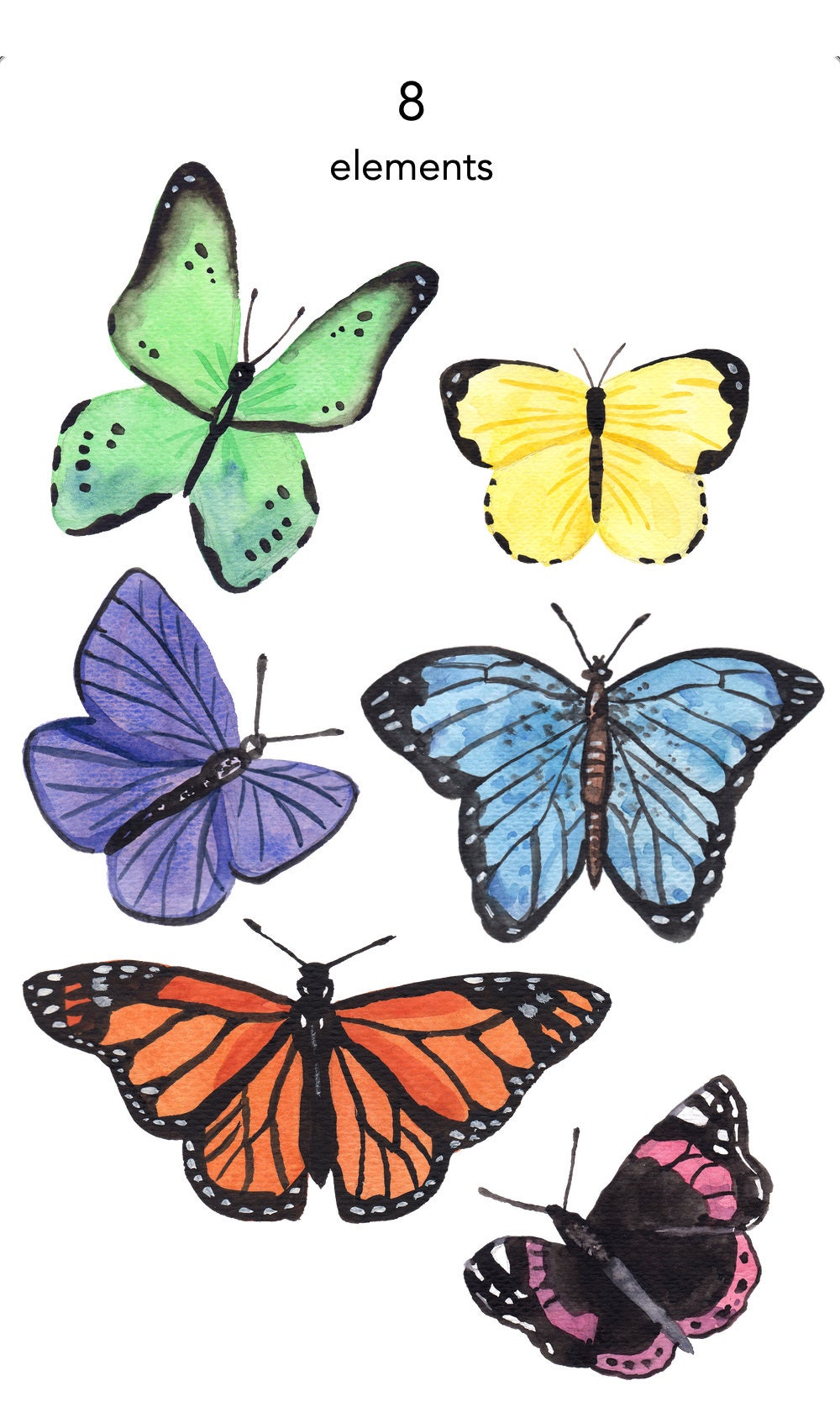 WATERCOLOR CLIPART, Butterfly Clipart, Insect, Watercolour Set ...