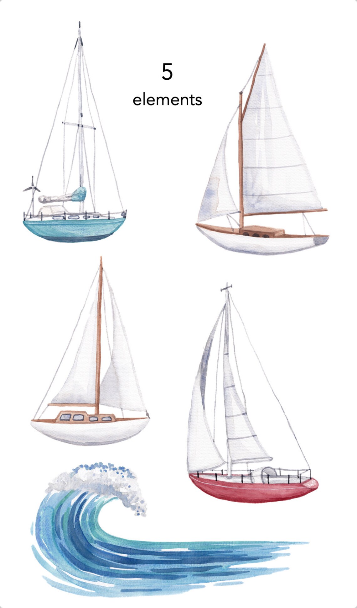 WATERCOLOR CLIPART, Sailboat Clipart, Summer Vacation, Traveling ...