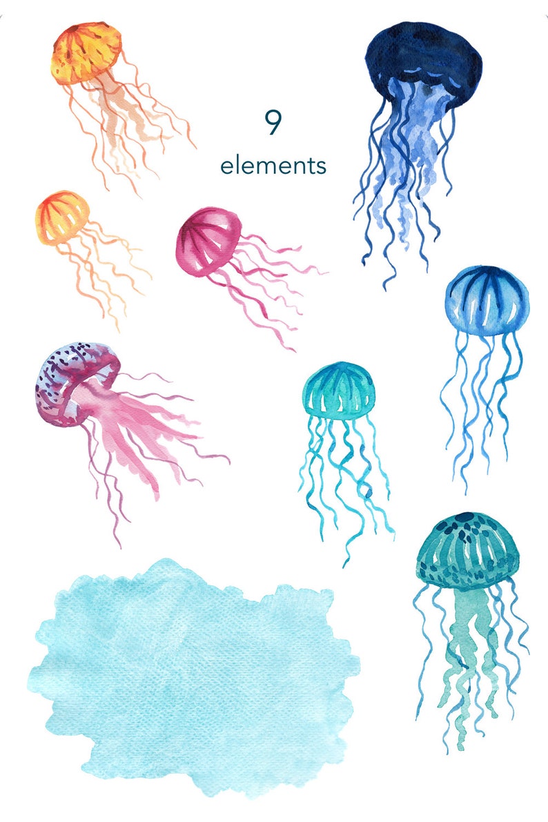 WATERCOLOR CLIPART, Jellyfish Clipart, Watercolour Ocean Sea Animal ...