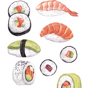 WATERCOLOR CLIPART, Sushi Clipart, Food, Japanese Summer Kitchen ...