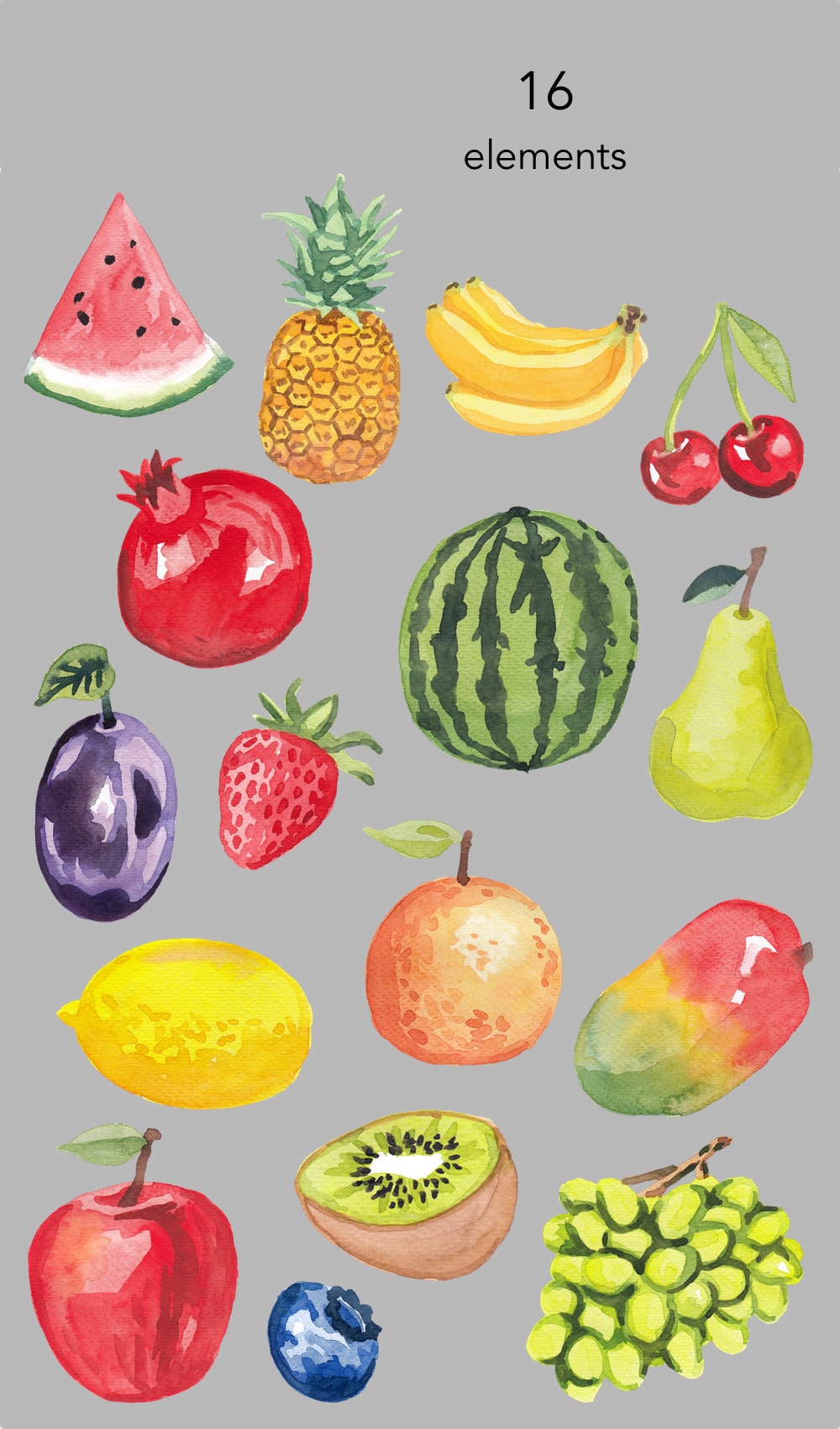 WATERCOLOR CLIPART, Fruit Clipart, Food, Kitchen Cooking Tropical ...