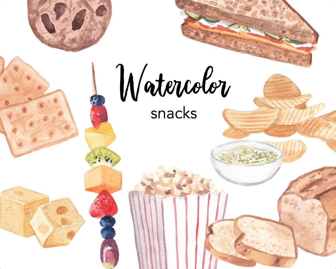 WATERCOLOR CLIPART, Snack Clipart, Food, Kitchen Cooking, Watercolour ...