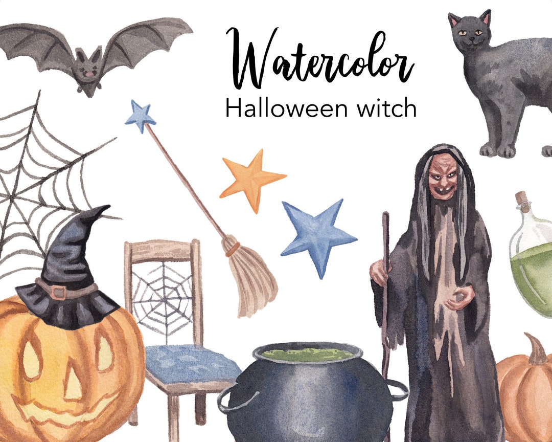 WATERCOLOR CLIPART, Witch Clipart, Halloween Graphics, Watercolour ...