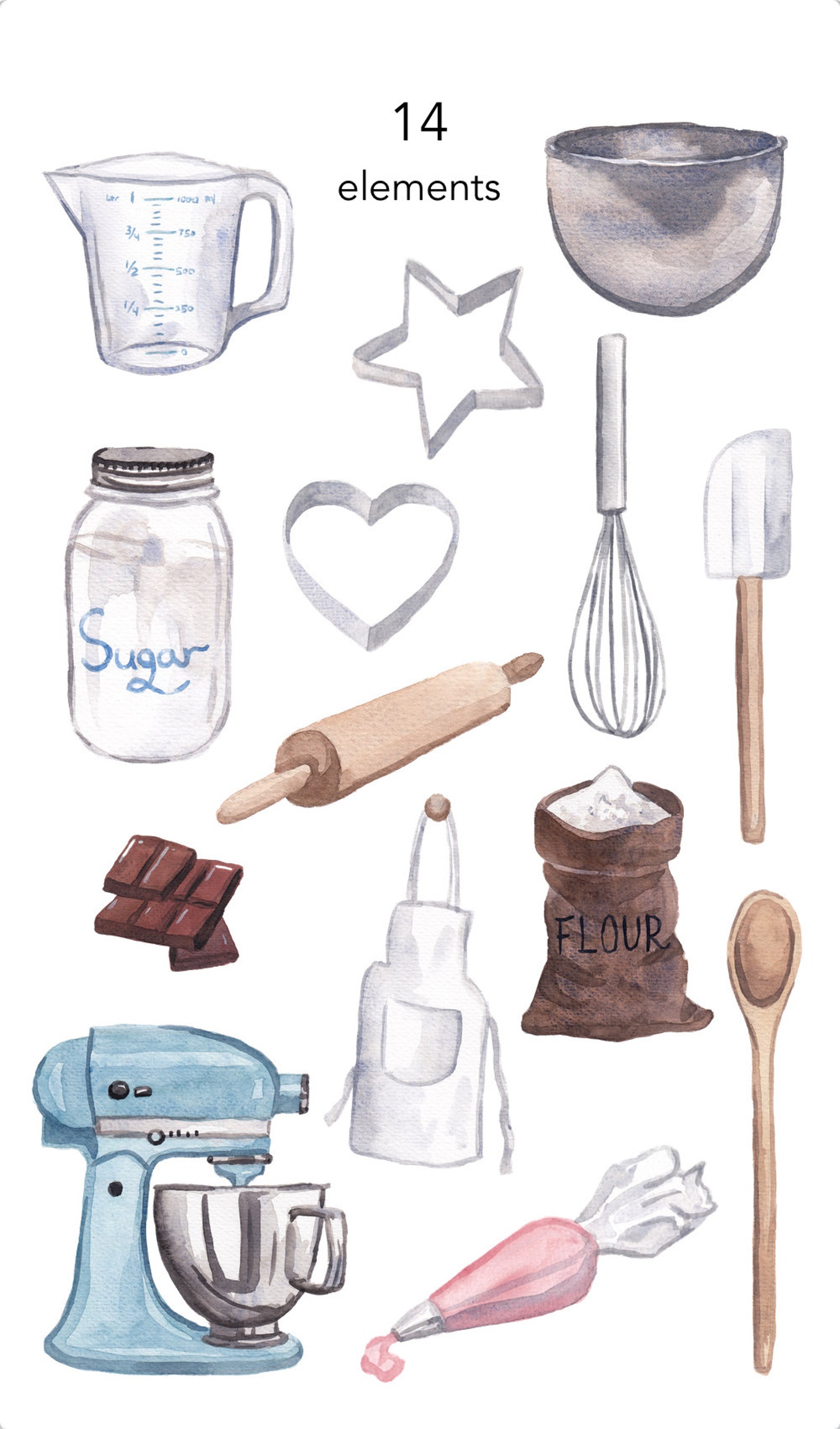 WATERCOLOR CLIPART Baking Clipart Food Baking Supplies - Etsy
