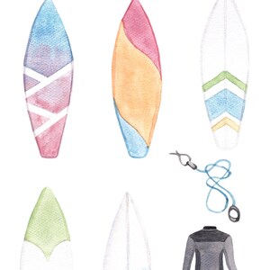 WATERCOLOR CLIPART, Surfing Equipment Clipart, Summer Surfboards, Ocean ...