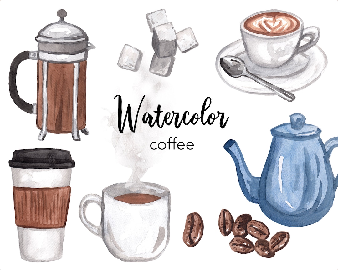 WATERCOLOR CLIPART, Coffee Clipart, Coffee Cup Pot, Sugar Cubes, Winter ...