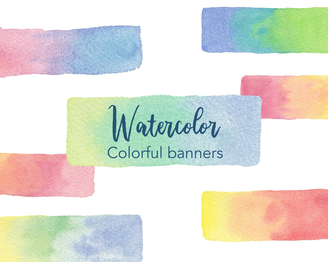 WATERCOLOR CLIPART, Colorful Banners, Ombre Clipart, Set, Commercial ...