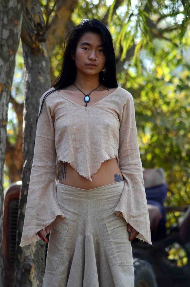 Natural Cotton Long Sleeves Pixie Top - Etsy