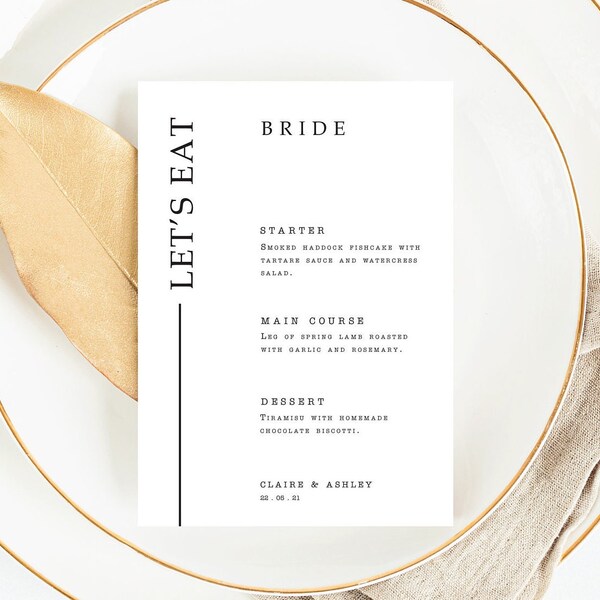 Individual Menu Cards - Etsy