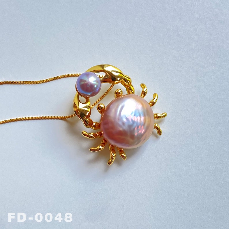 Handmade Crab Pendant Necklace With Natural Freshwater Pearl / Unique ...