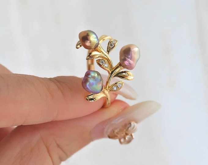 Cultured Freshwater Pearl Finger Ring US Size 5-6-7 Adjustable Gold ...