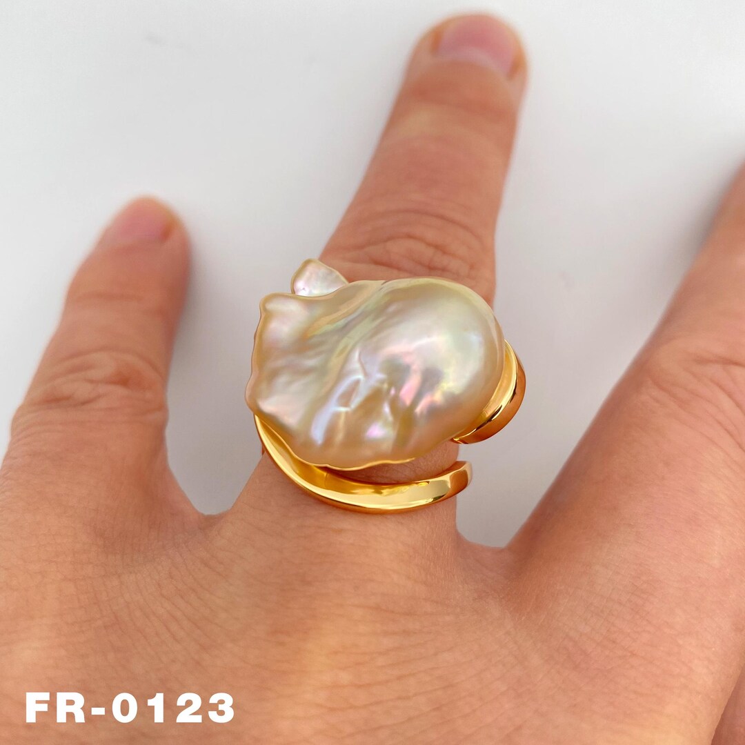 21mm Natural Large Freshwater Gold Fireball Baroque Pearl Ring ...