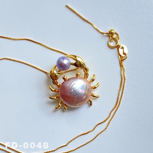 Handmade Crab Pendant Necklace With Natural Freshwater Pearl / Unique ...