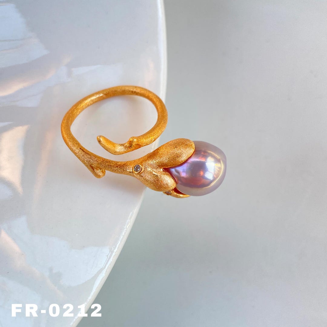 10mm Large Natural Freshwater Purple Pink Edison Pearl Ring ...