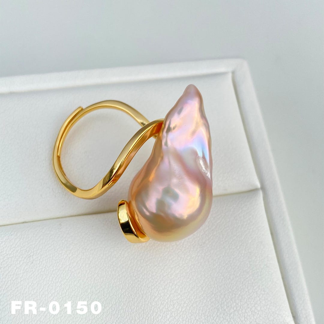 28mm Natural Large Freshwater Pink Fireball Baroque Pearl Ring ...