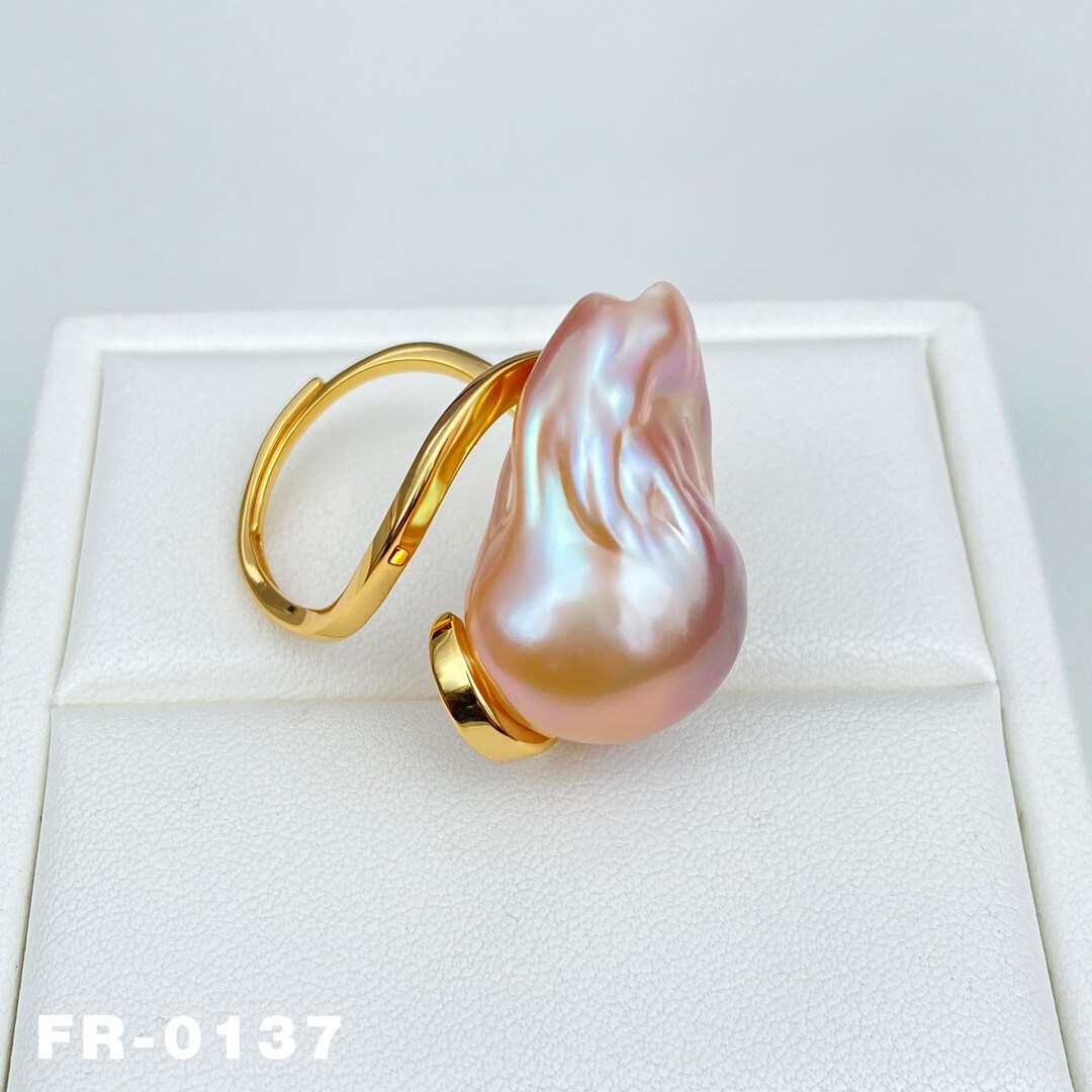 25.3mm Natural Large Freshwater Pink Fireball Baroque Pearl Ring ...