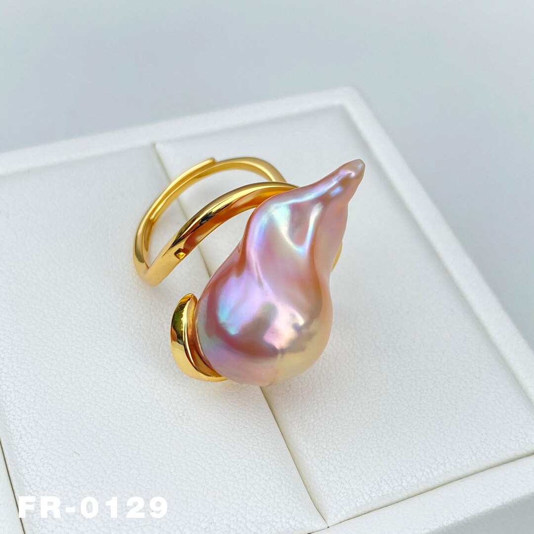 26.2mm Natural Large Freshwater Purple Fireball Baroque Pearl Ring ...