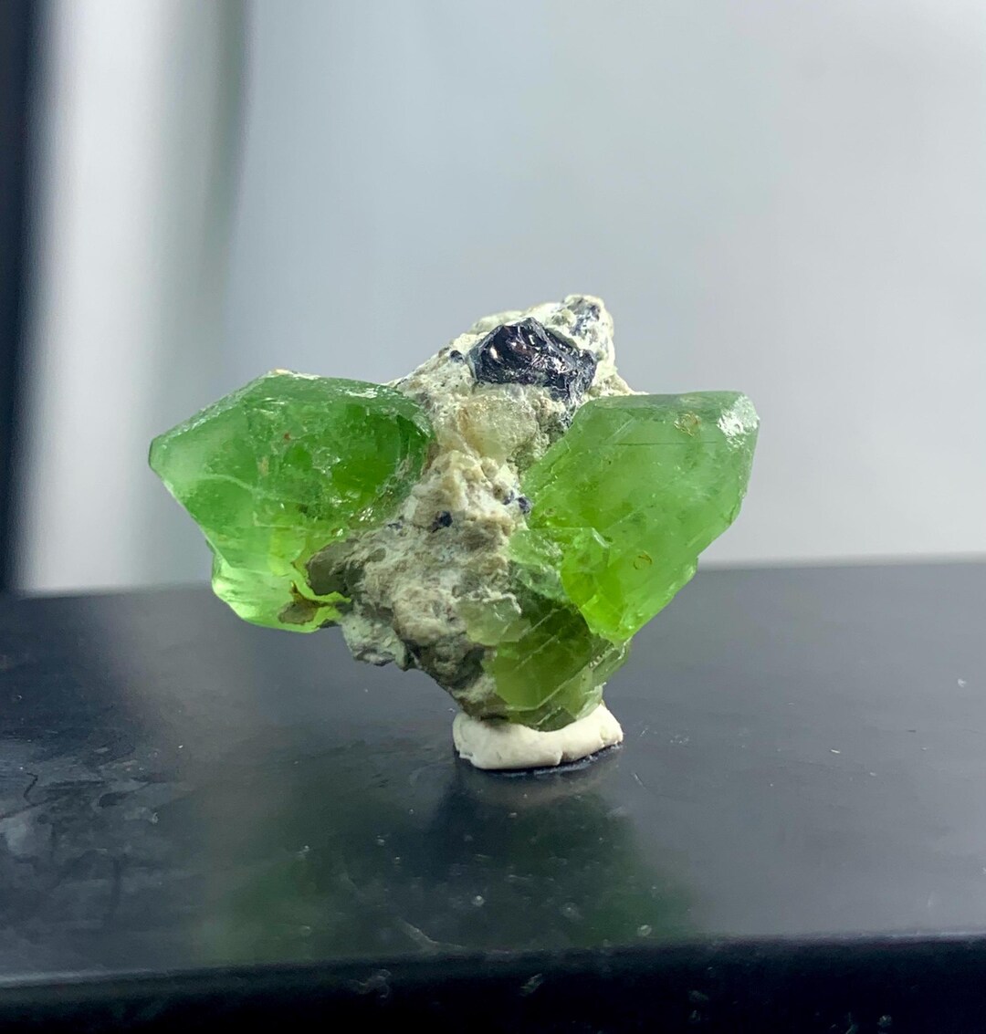 Unique Twin Shape Peridot Crystal Combine Magnetite on Matrix , Green ...