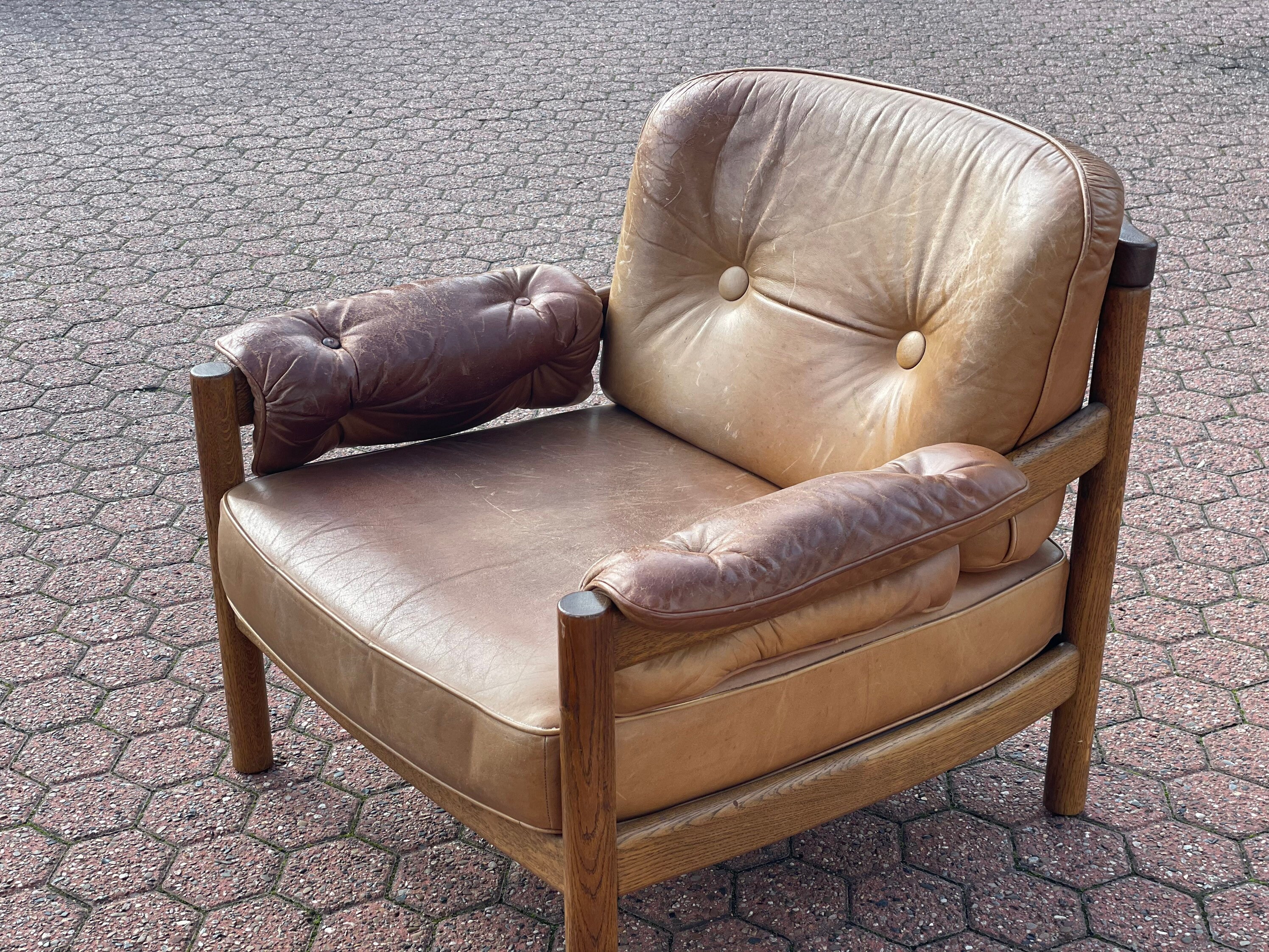 60s Rough Patina Leather Lounge Chair Leather Armchair Design Chair ...