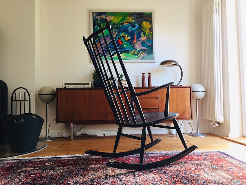 50s 60s Rare Black Rocking Chair Danish Design Rocking Chair Mid ...