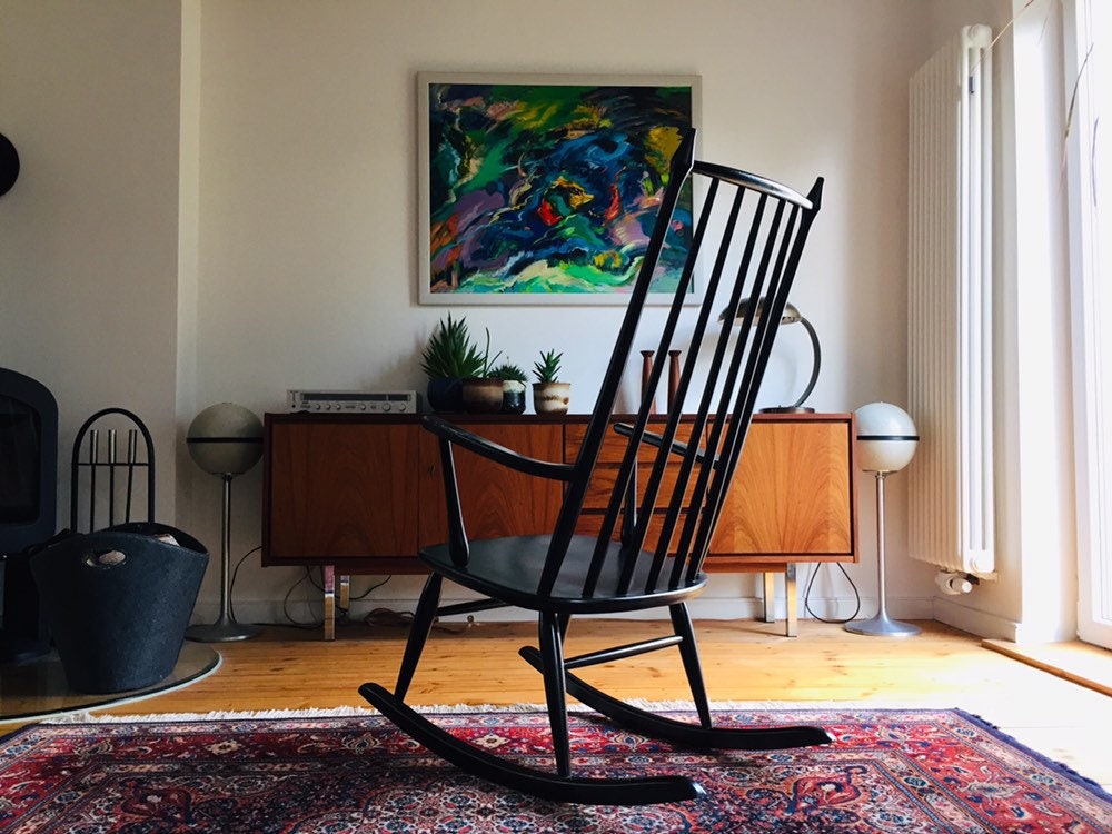 50s 60s Rare Black Rocking Chair Danish Design Rocking Chair - Etsy