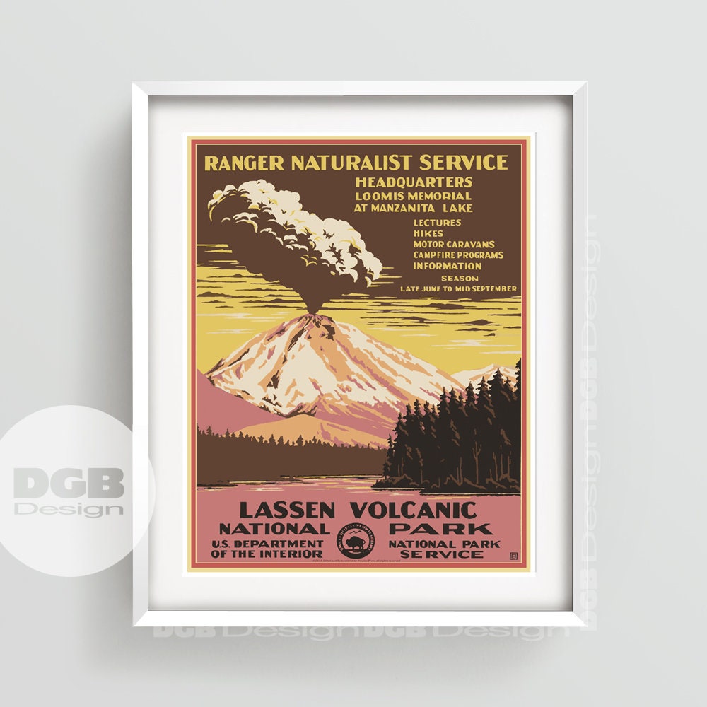 National Park Poster, Lassen Volcanic, Ranger Service, Vintage ...