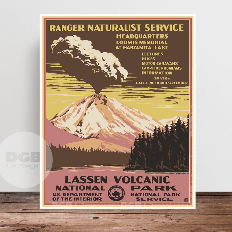 National Park Poster, Lassen Volcanic, Ranger Service, Vintage ...