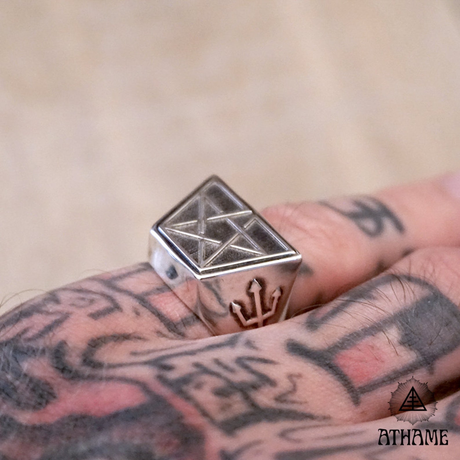 Satanic Trapezoid Sterling Silver Ring | Etsy