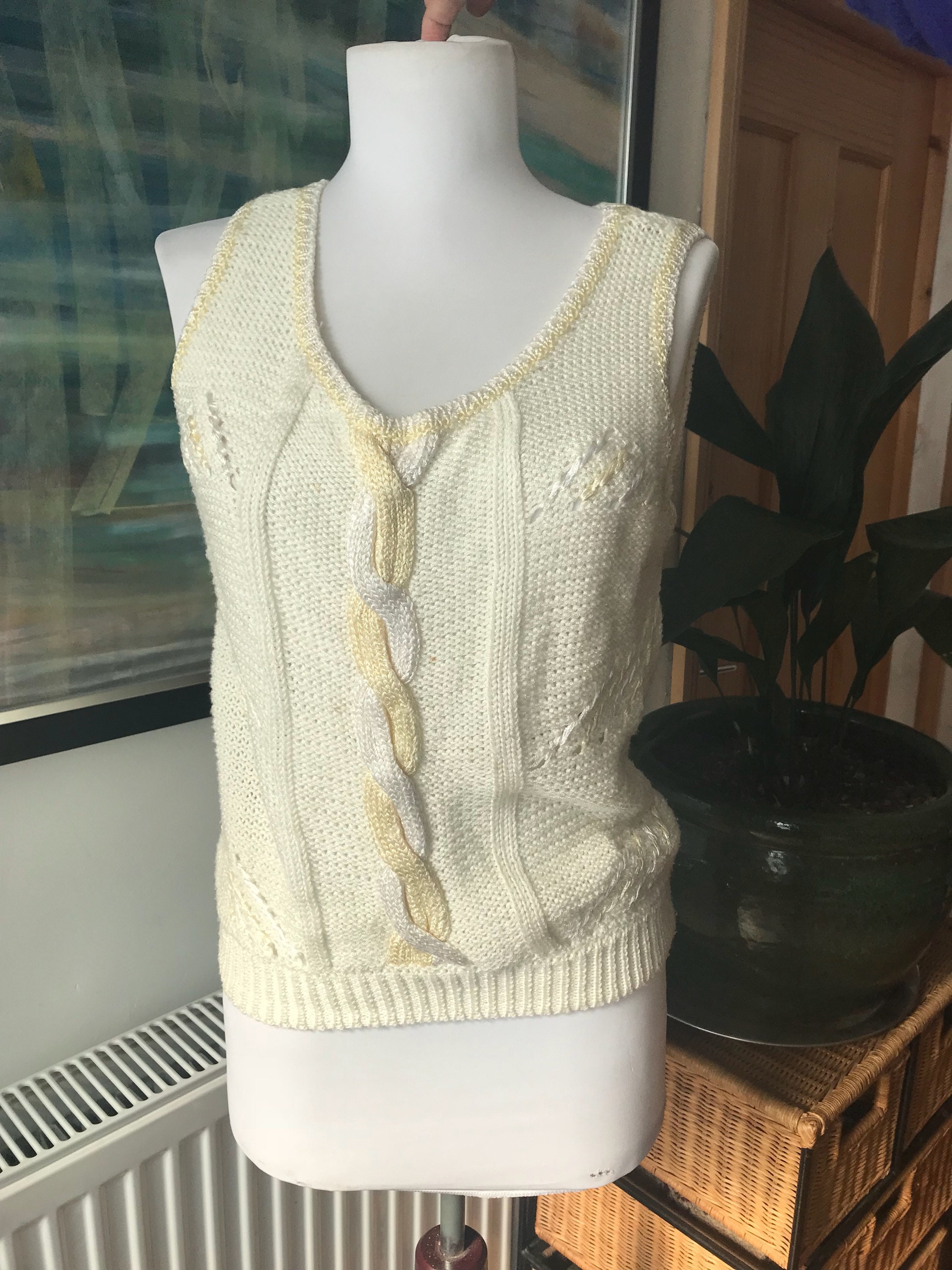 Vintage Knit, Knit Vest, Knitted Sweater, Knit Jumper, Cream Knit ...
